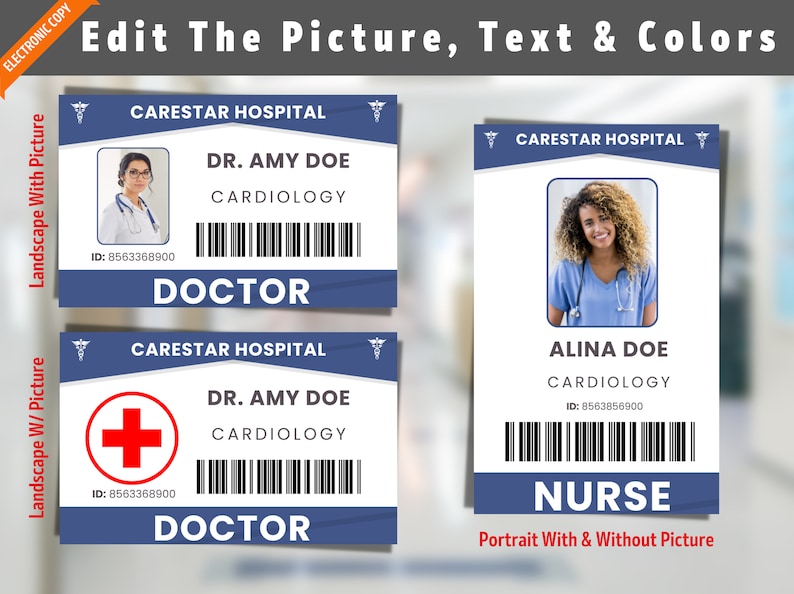 Doctor Nurse ID Badge, Editable Hospital Staff ID, Pretend Play ...
