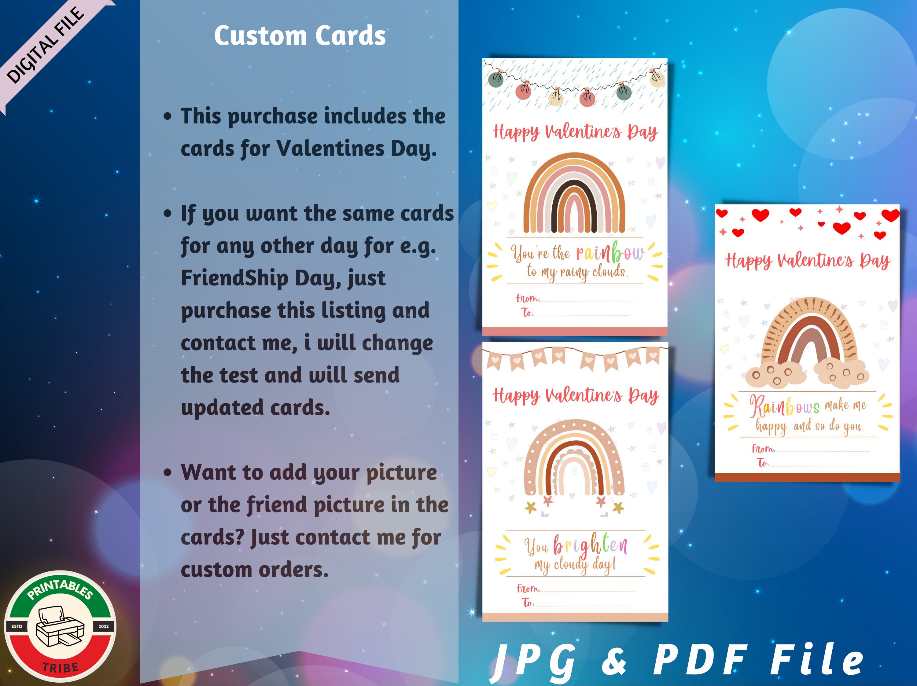 Set 3 Rainbow Valentine Cards Classmates | Best Friend Valentine | Boho ...