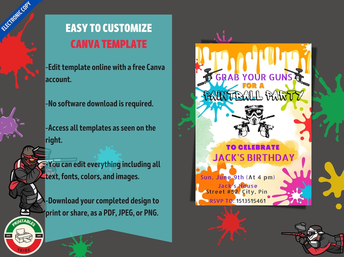 Paintball Invitation Template | Customizable Paintball Party Invites ...
