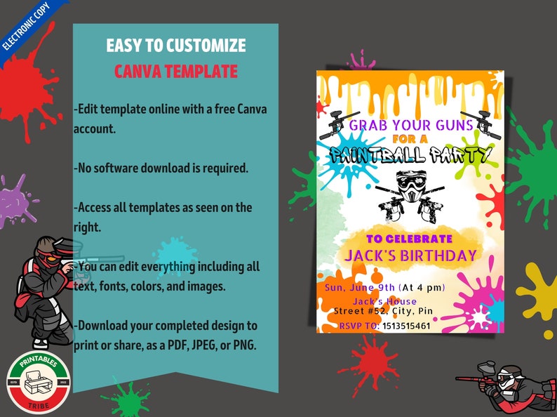 Paintball Invitation Template | Customizable Paintball Party Invites ...