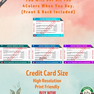 Autism Awareness Medical Alert ID Card Template - Invisible Disability ...