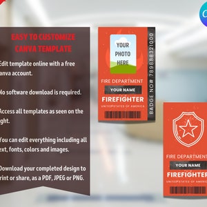 Personalized Firefighter Fire Department ID Badge, ID Card, Pretend ...