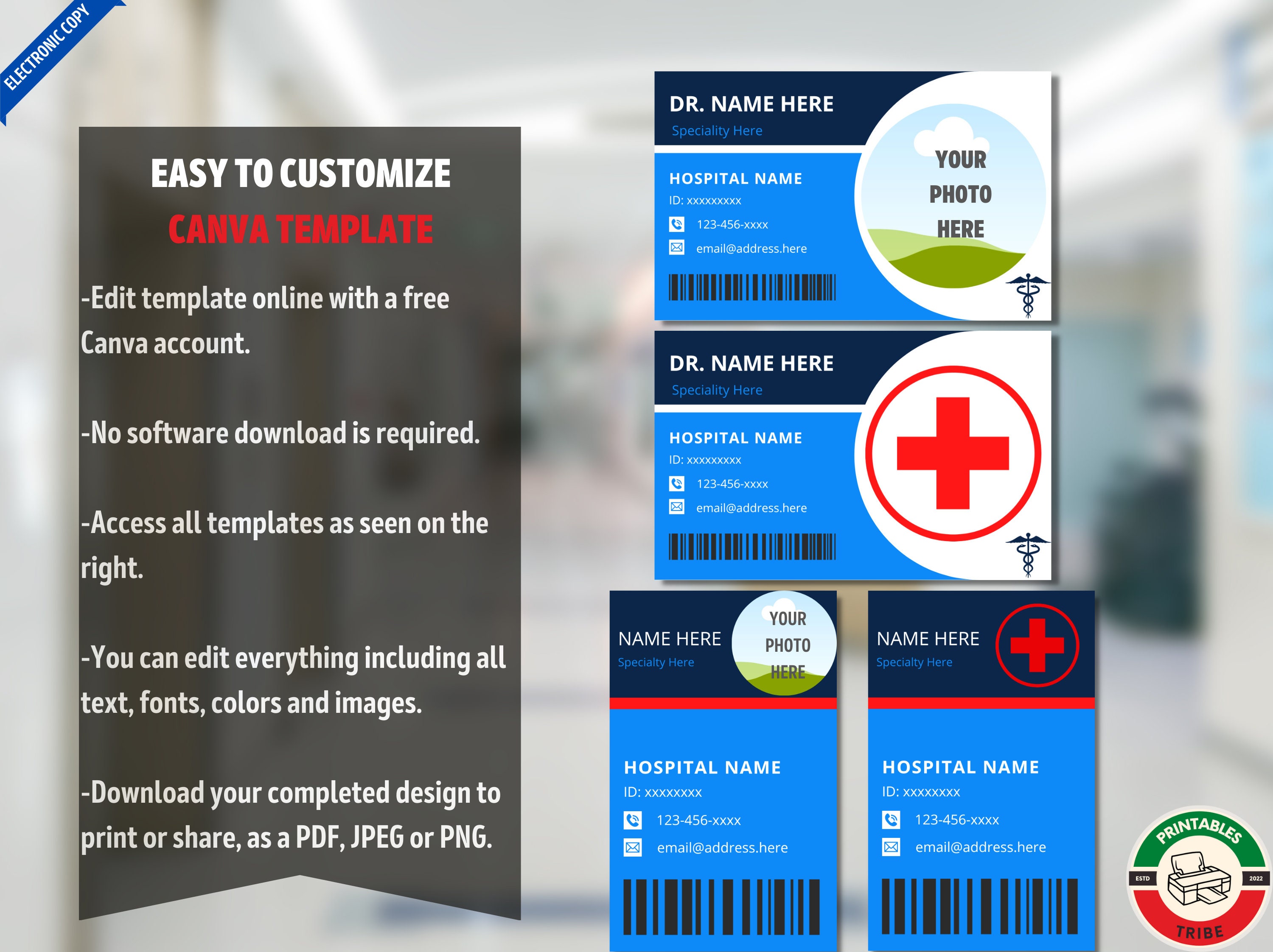 Doctor Nurse ID Card Badge, Fake Id Prop , Medical Party, Editable ...