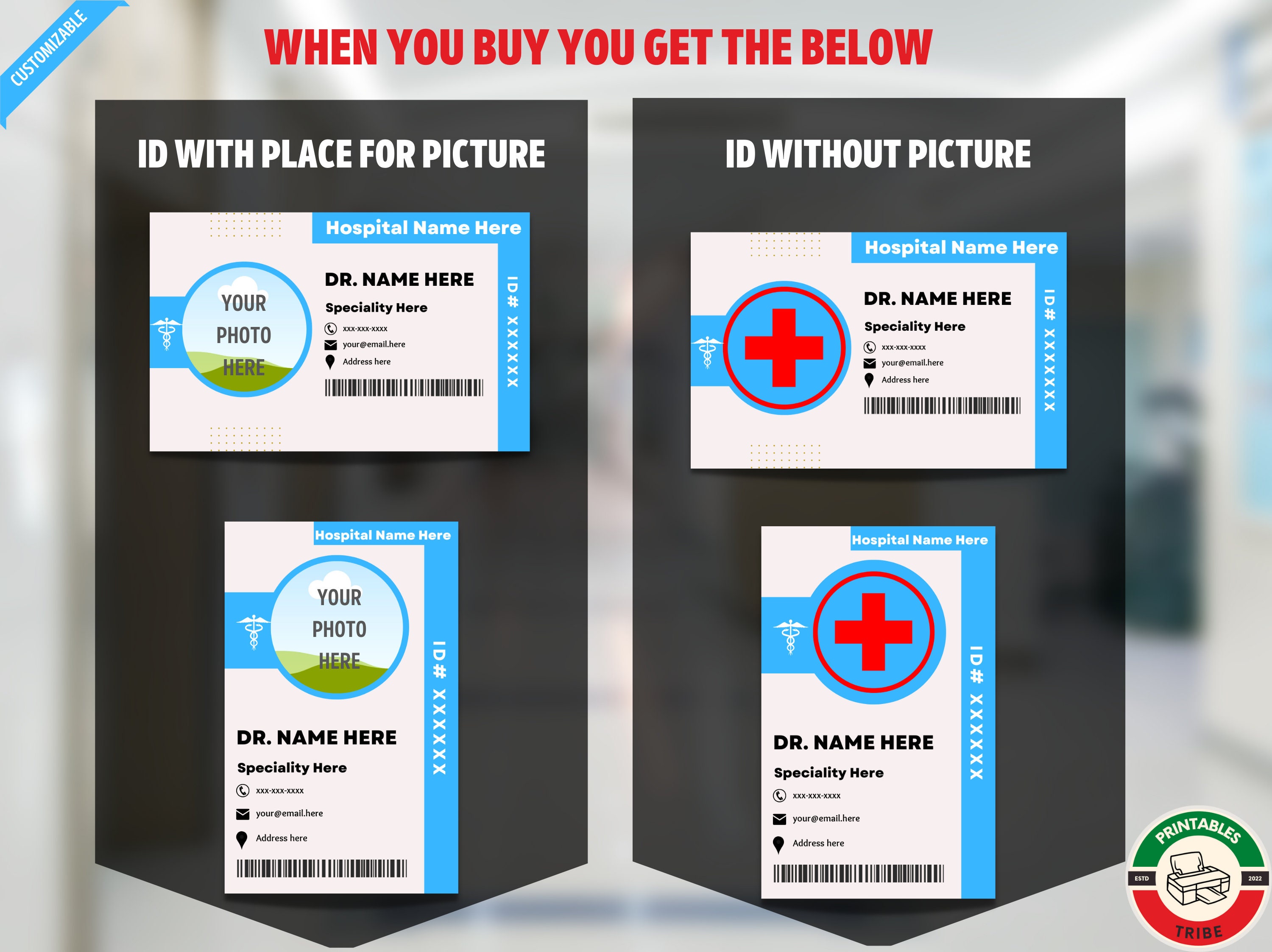 Doctor Nurse ID Badge V2, Pretend Play, Medical Party, Editable ...