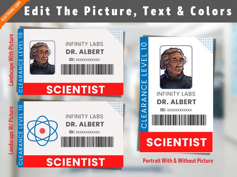 Personalised Scientist ID Badge, Pretend Play Editable Science Party ID ...