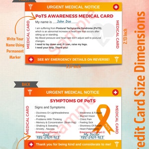 Pots Syndrome Awareness Medical Alert ID Card Template - Invisible ...