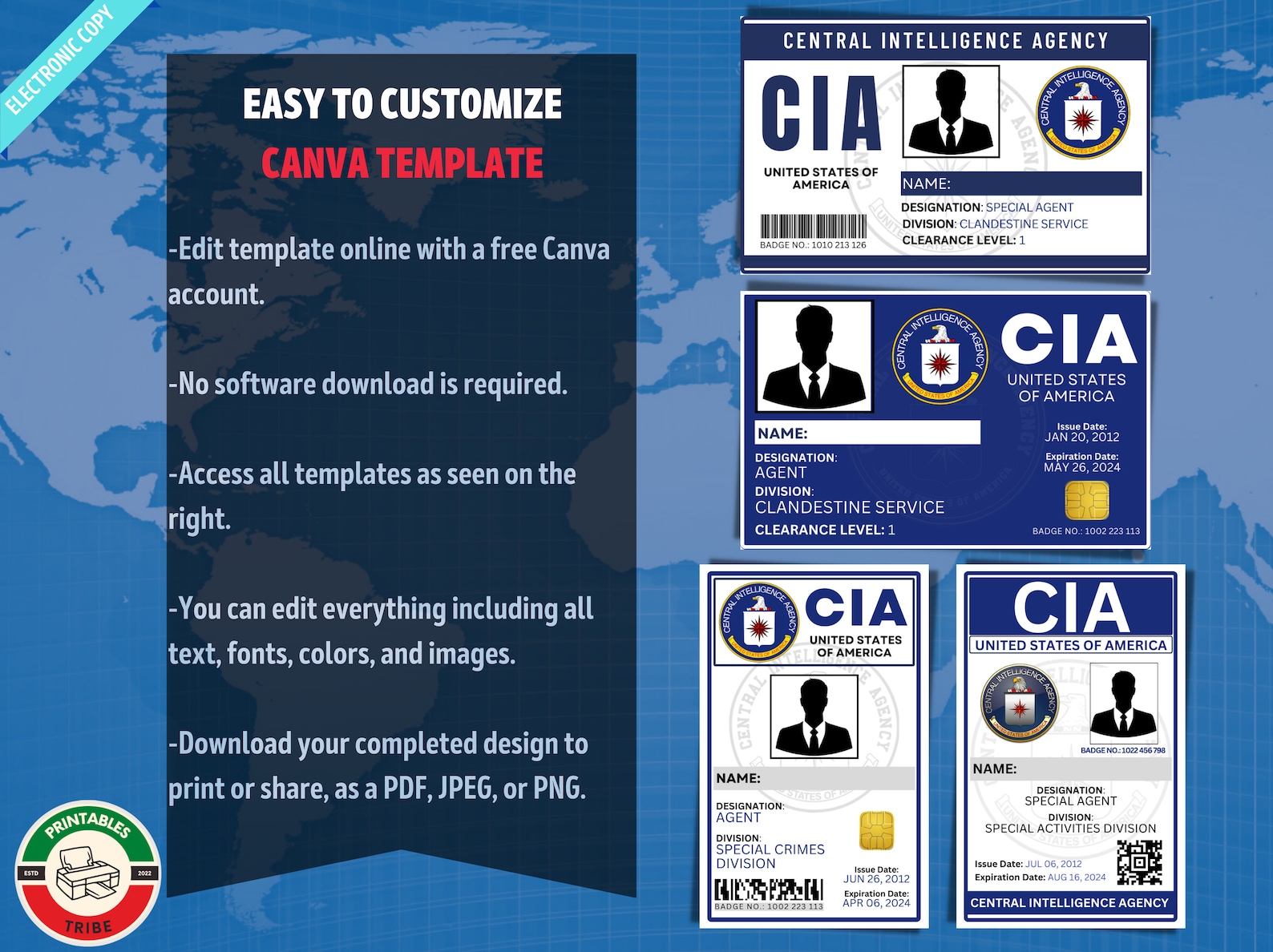Printable Novelty CIA ID Badges | National Security Agency Cia Card ...