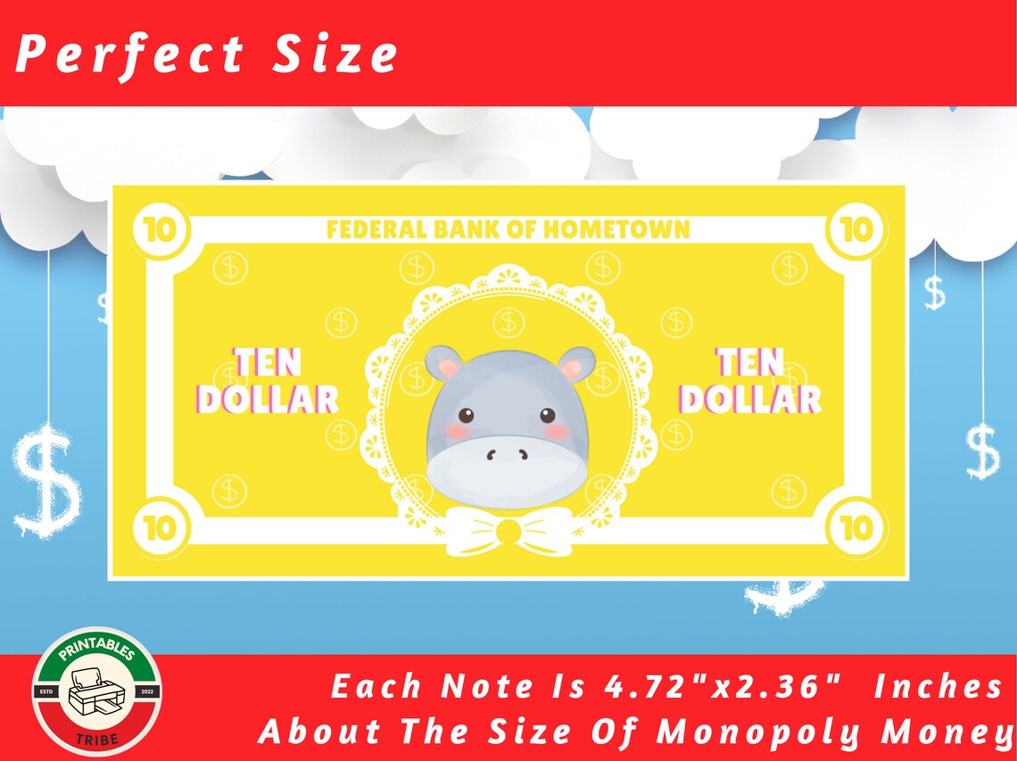 Printable Play Money for Kids Animal Play Money Pretend Money to Learn ...