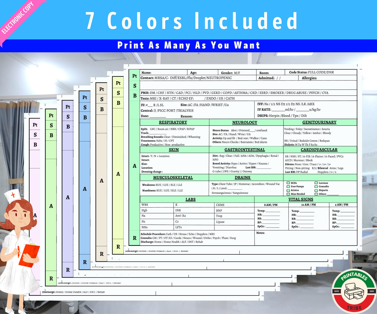 Nurse Report Sheet Printable | ICU, Labor, Delivery Nurse Report Sheet ...