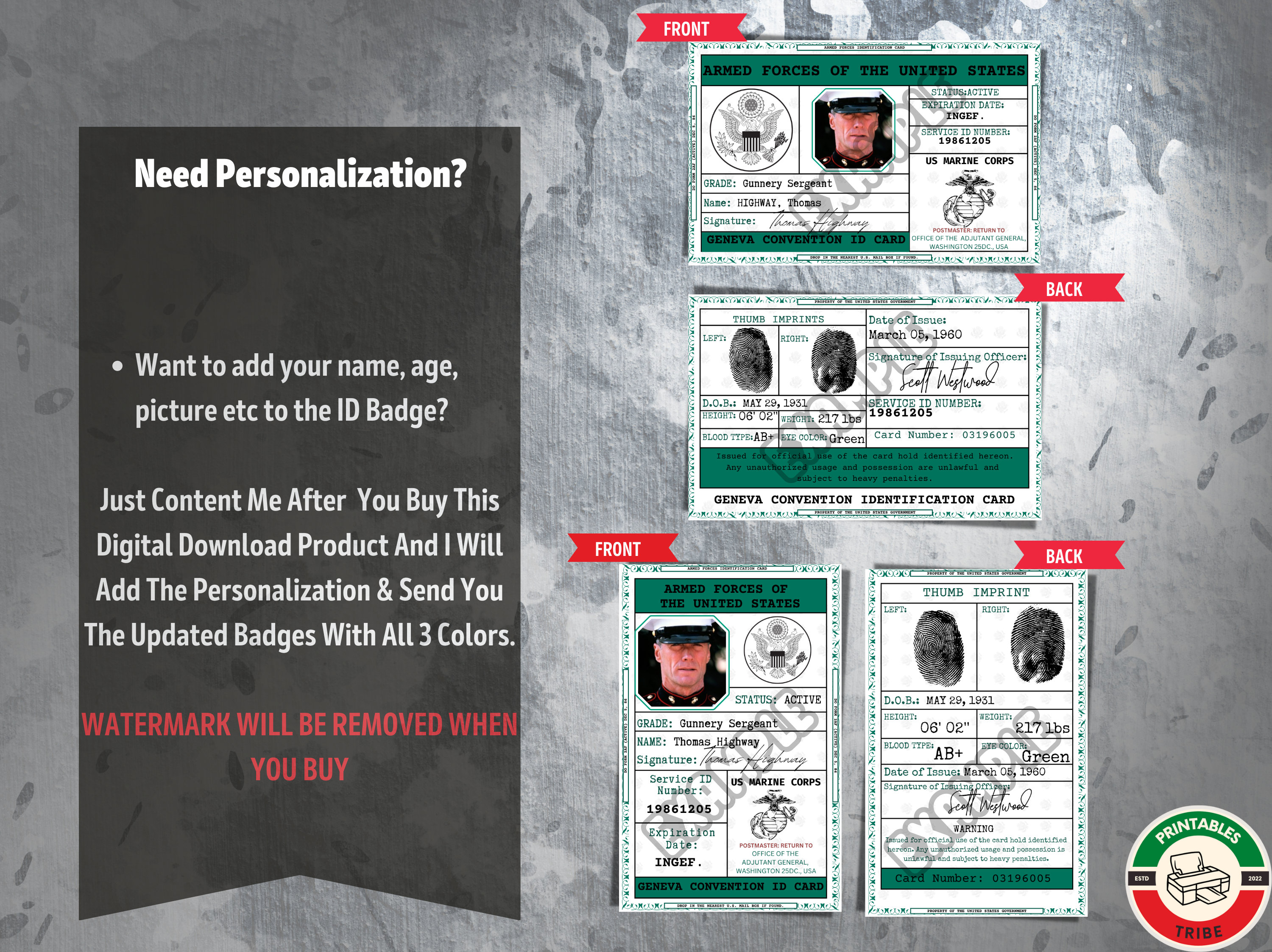 Sergeant Thomas Highway Marine Id Badge | Heartbreak Ridge | US Marine ...