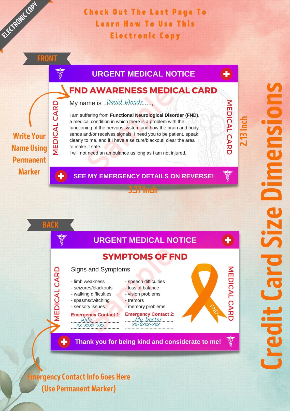 FND Awareness Emergency Medical ID Card Template Disability - Etsy UK