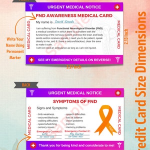 FND Awareness Emergency Medical ID Card Template - Disability Alert ...
