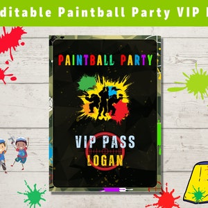 Printable Paintball Birthday Party VIP Pass Paintball Party Invitations ...