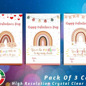 Set 3 Rainbow Valentine Cards Classmates | Best Friend Valentine | Boho ...