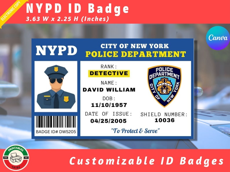 Police ID Badge | NYPD ID Card |first Responder| Policía Birthday Party ...