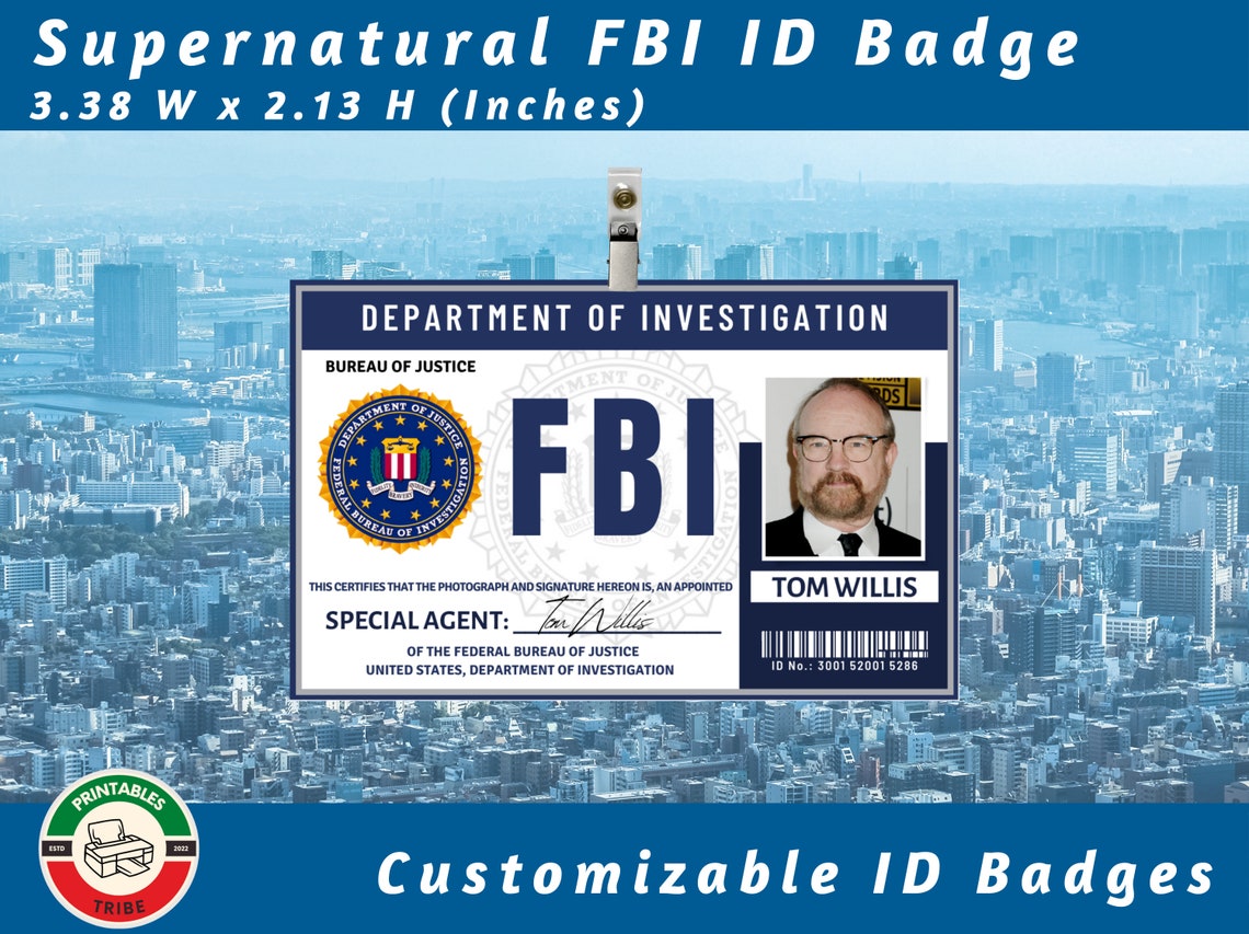 Customizable FBI Agent Id Badge Template Supernatural FBI ID Badge ...