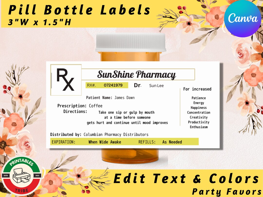 PRINTABLE RX Pill Bottle Labels 3in X 1.5in | Prescription Label ...