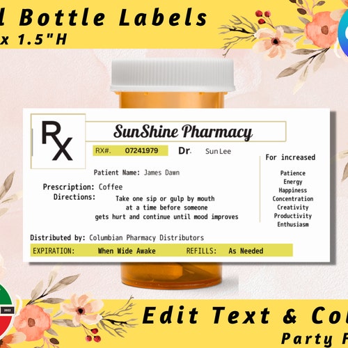PRINTABLE RX Pill Bottle Labels 3in X 1.5in Prescription - Etsy