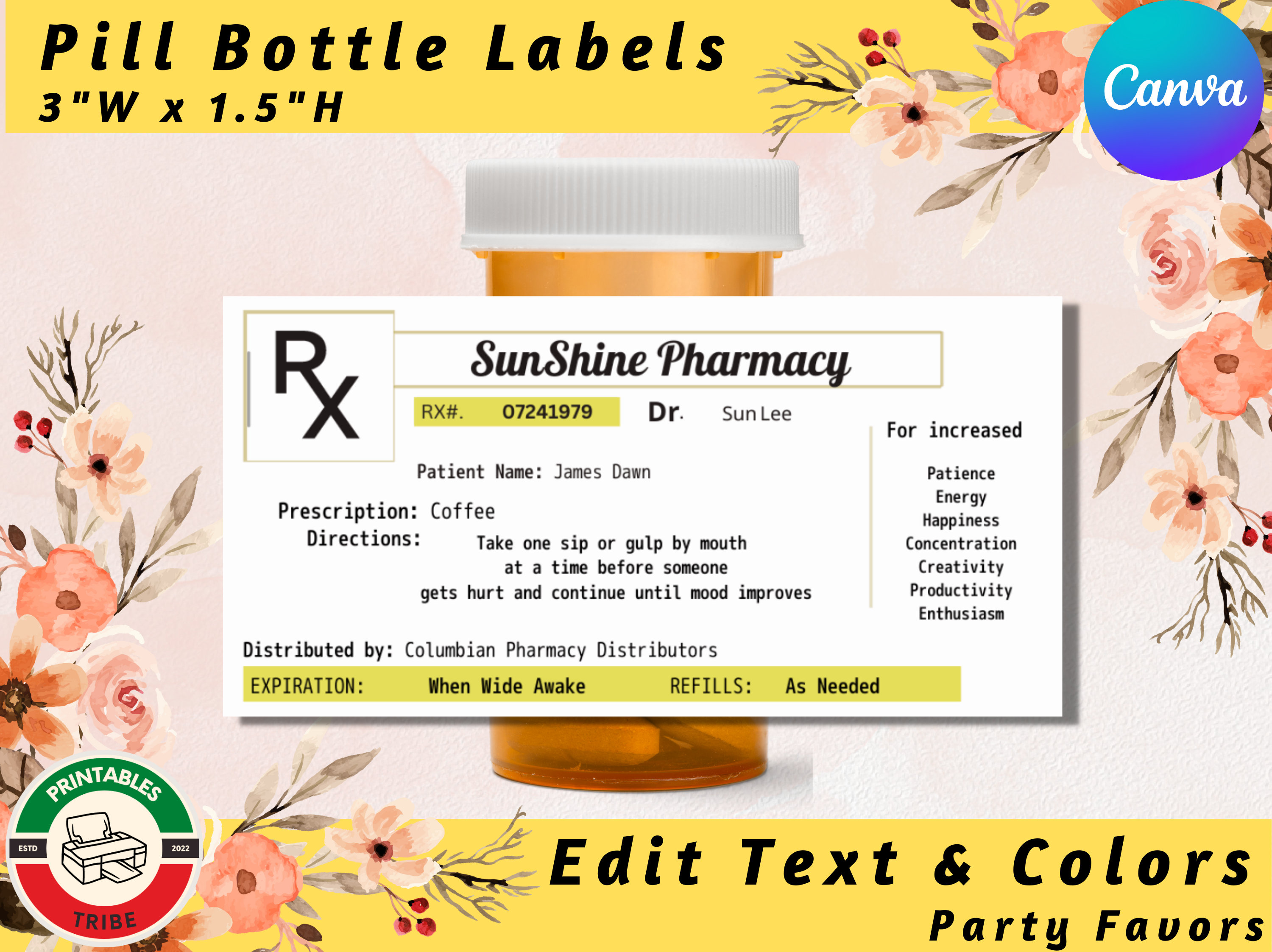 PRINTABLE RX Pill Bottle Labels 3in X 1.5in | Prescription Label ...