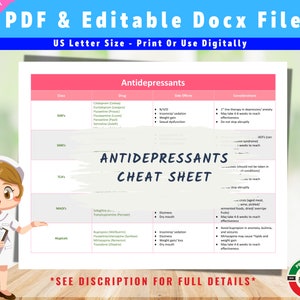 Antidepressants Cheat Sheet - Pharmacology Study Guide for Nursing ...