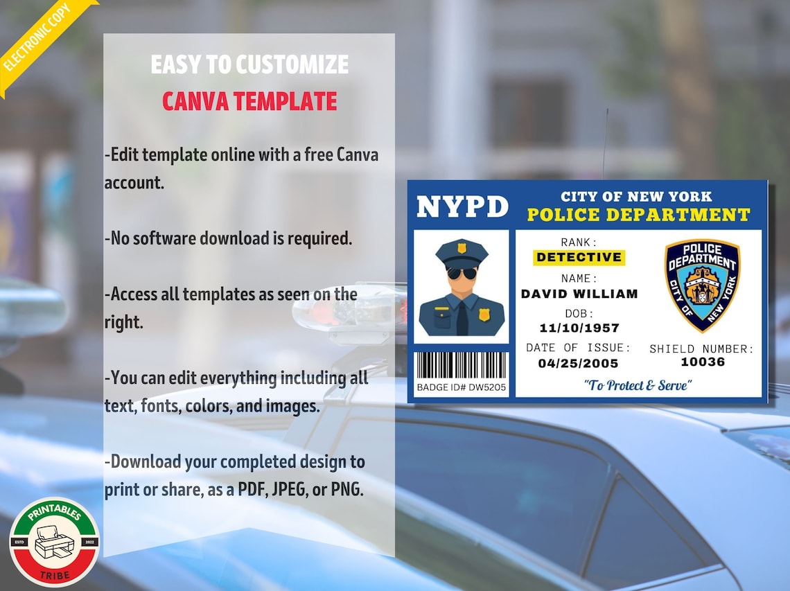 Police ID Badge | NYPD ID Card |first Responder| Policía Birthday Party ...