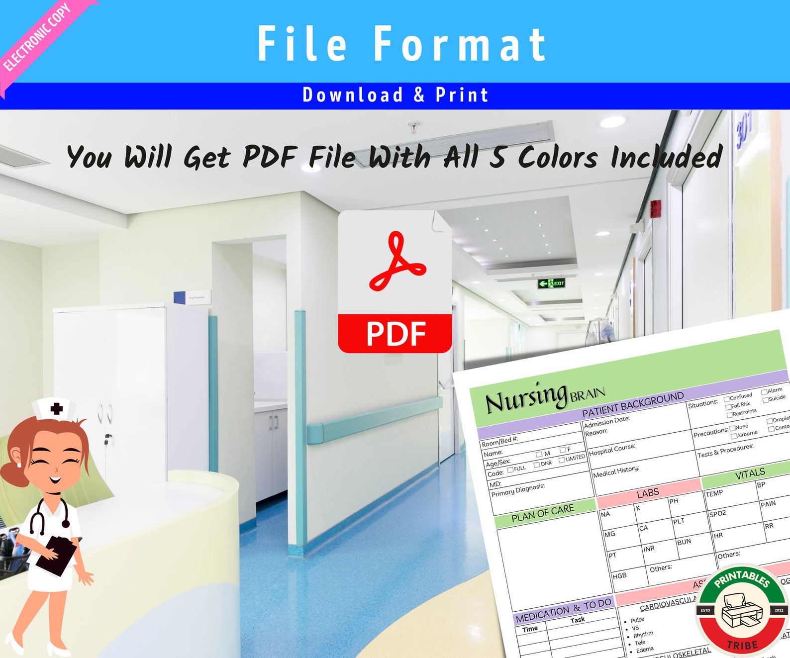 Printable Nurse Brain Sheet Handoff Med Surg Telemetry ICU - Etsy