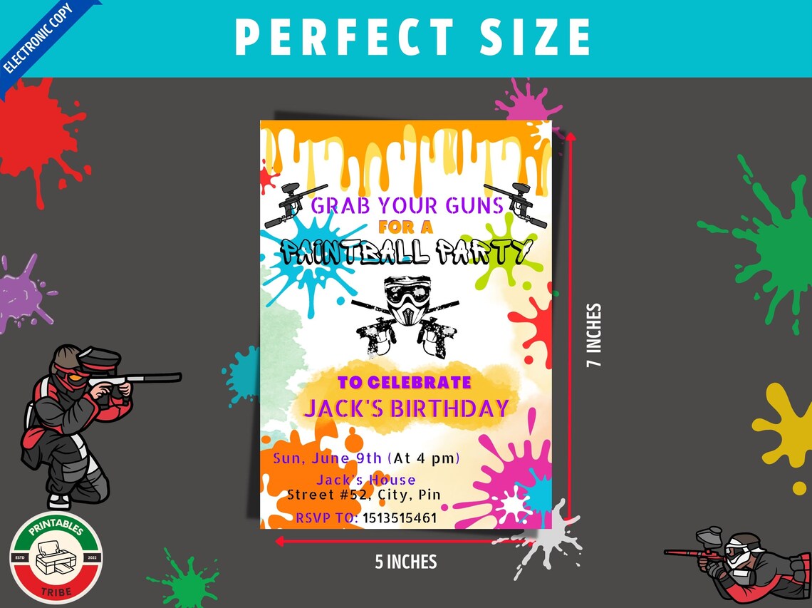 Paintball Invitation Template | Customizable Paintball Party Invites ...