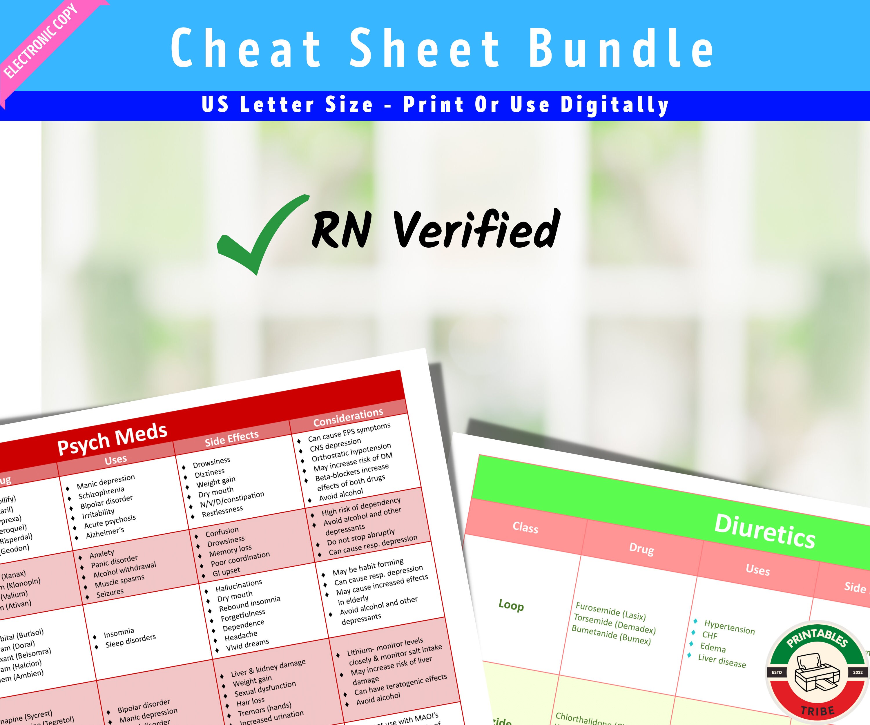 Pharmacology Cheat Sheet Bundle | Nursing School Notes | Pharmacology ...