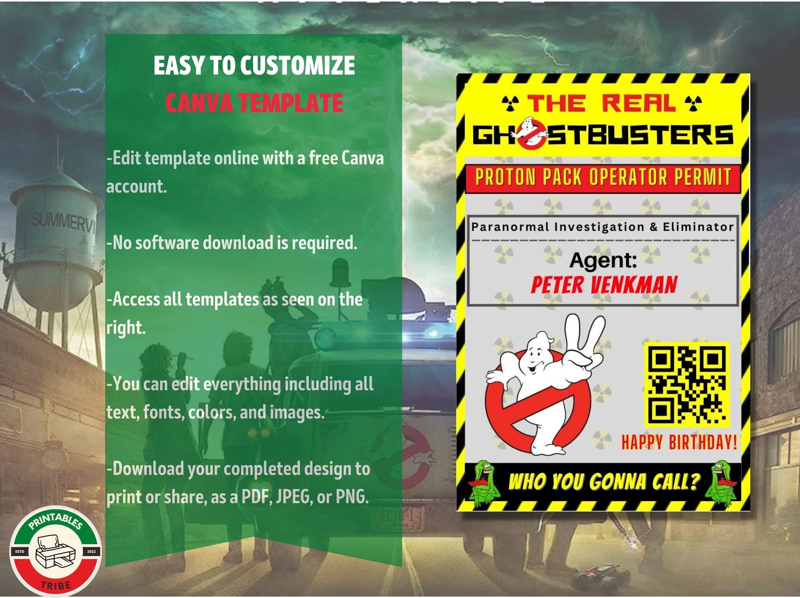 Ghostbusters ID Badge | Peter Venkman Prop Replica (canva Edit) - Etsy