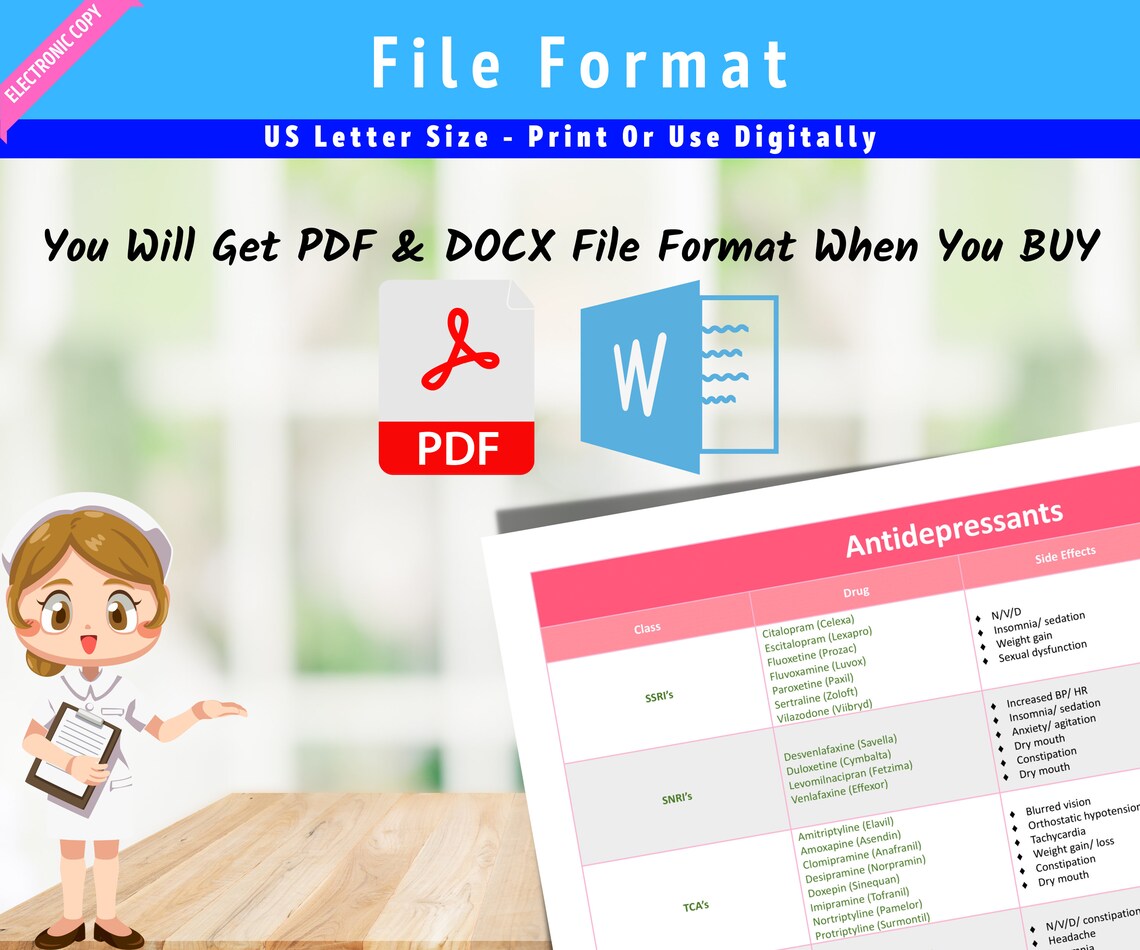 Antidepressants Cheat Sheet Pharmacology Study Guide for Nursing ...