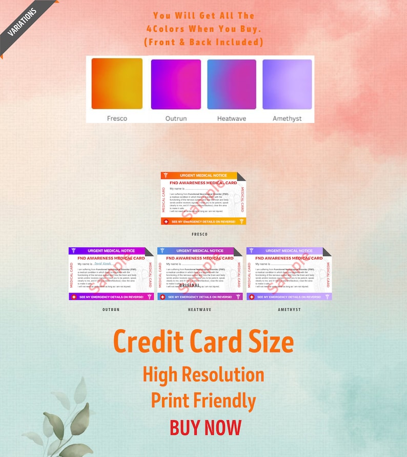 FND Awareness Emergency Medical ID Card Template - Disability Alert ...