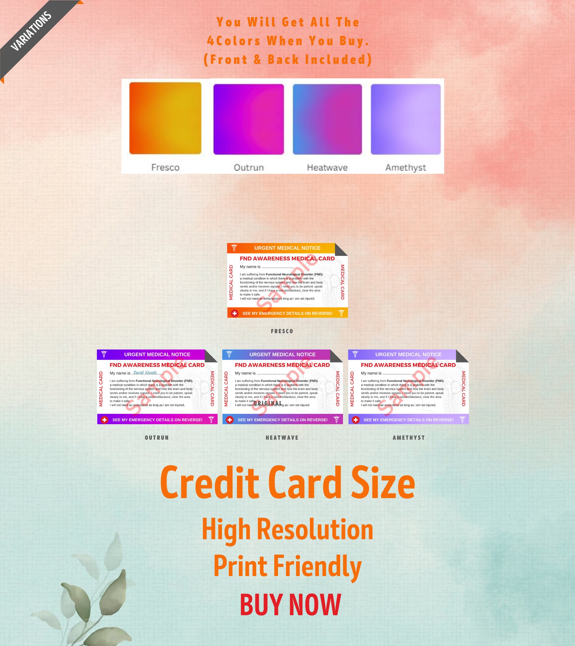 FND Awareness Emergency Medical ID Card Template - Disability Alert ...