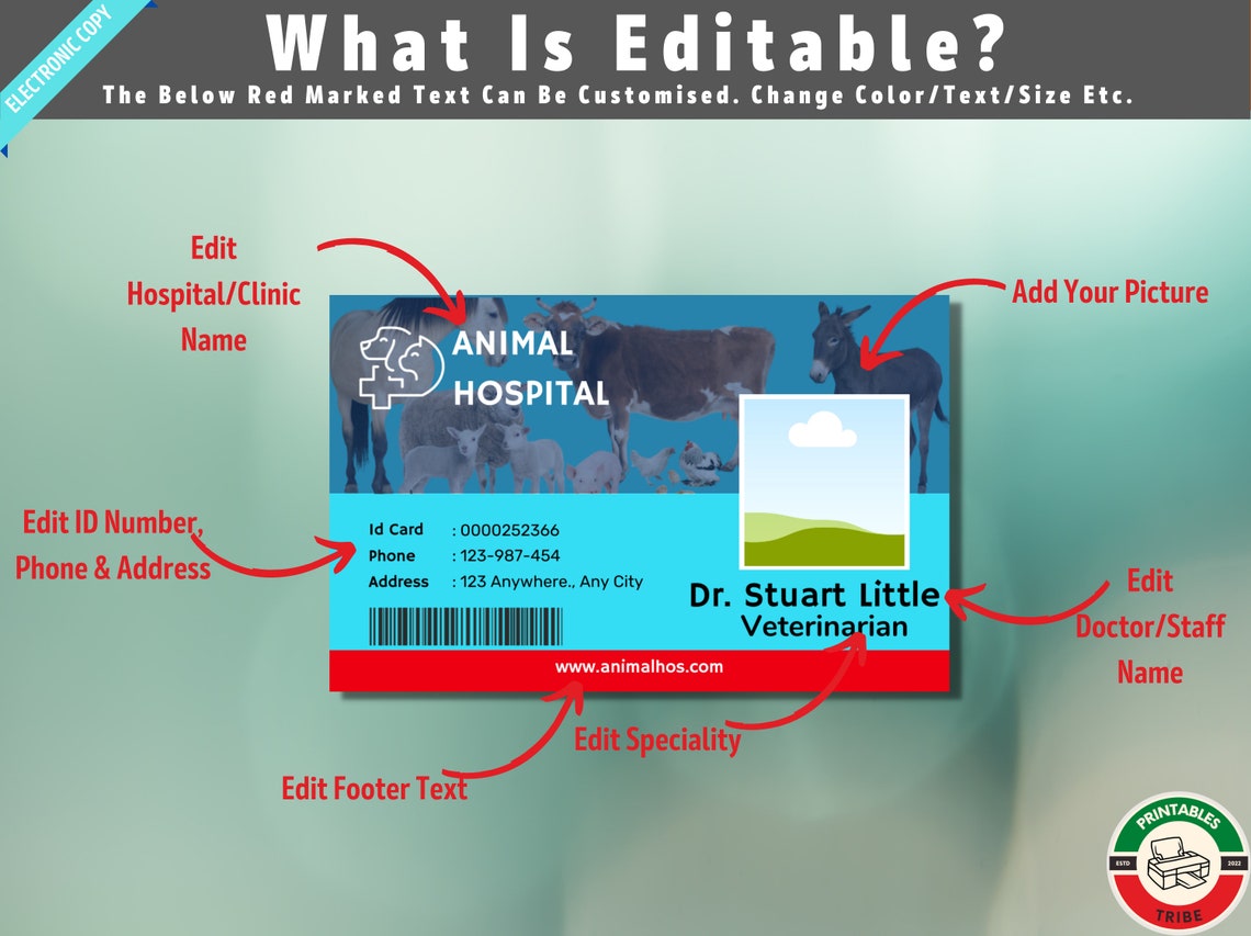 Veterinary Doctor ID Badge Animal Hospital Name Tag Halloween Costume ...