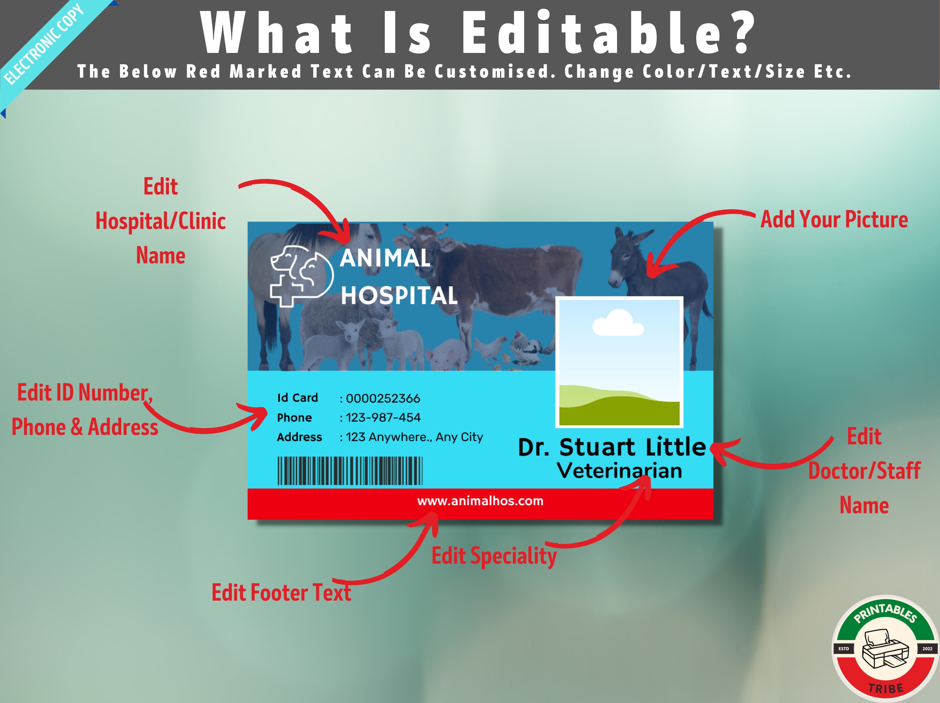 Veterinary Doctor ID Badge Animal Hospital Name Tag Halloween Costume ...