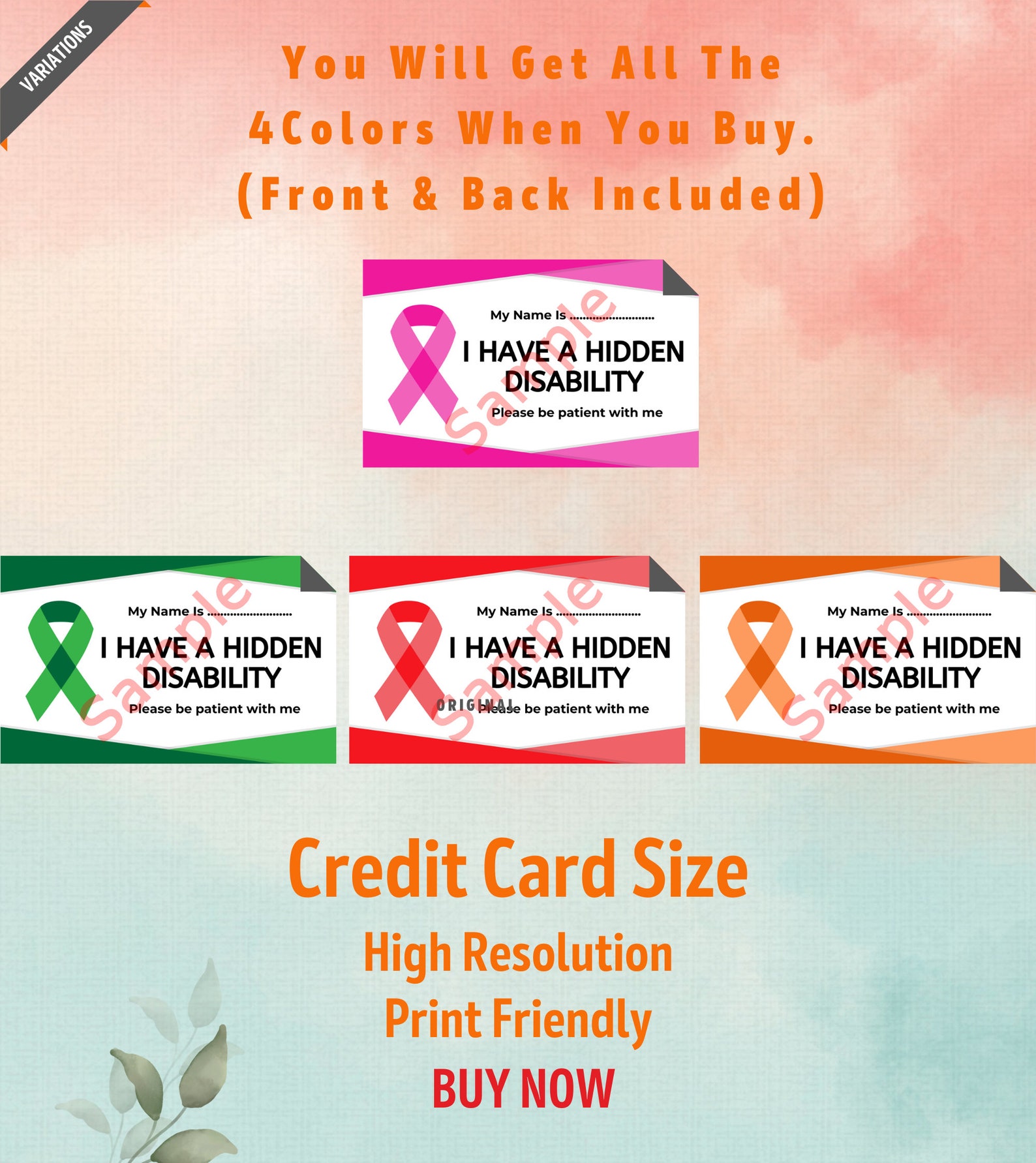 Hidden Disability Card - Invisible Disability Awareness Medical Alert ...