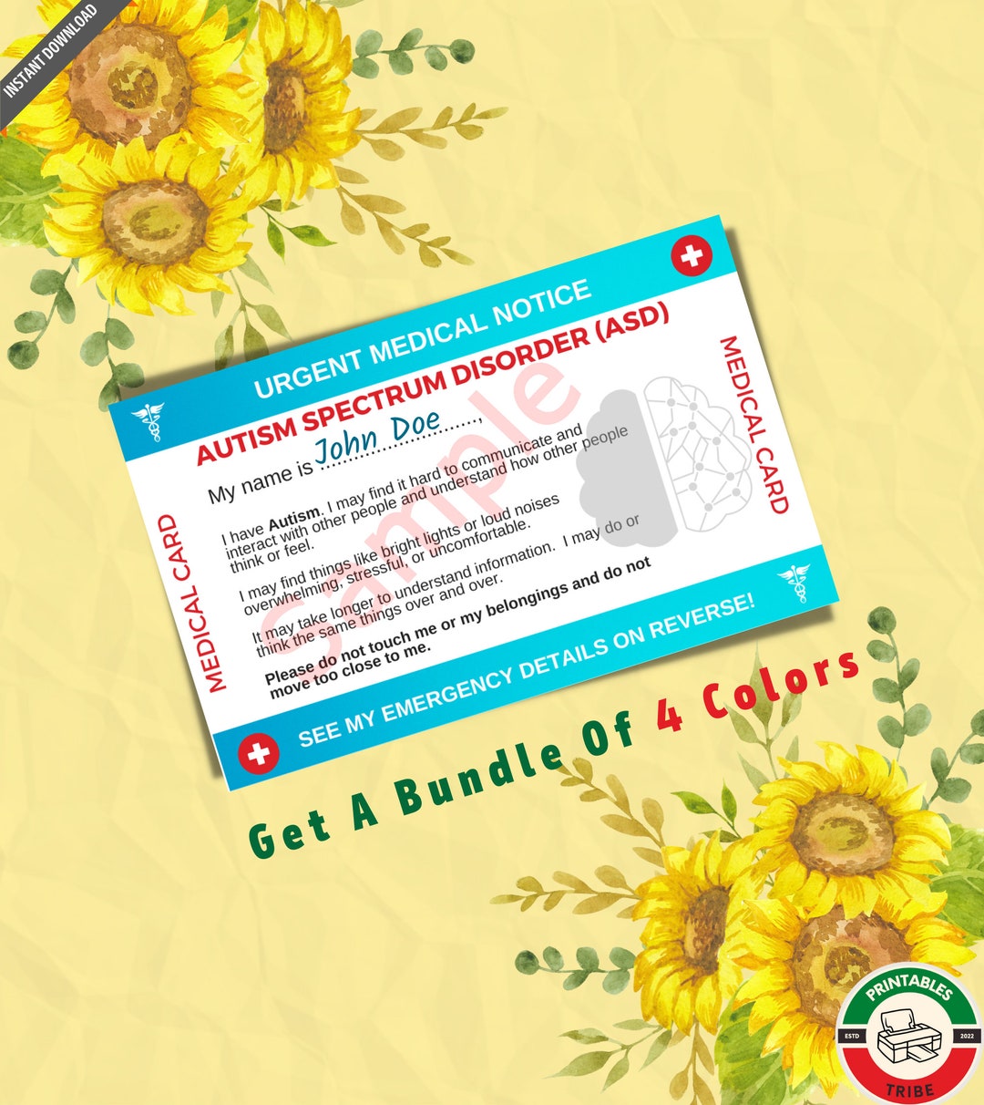 Autism Awareness Medical Alert ID Card Template - Invisible Disability ...