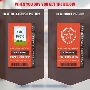 Personalized Firefighter Fire Department ID Badge, ID Card, Pretend ...