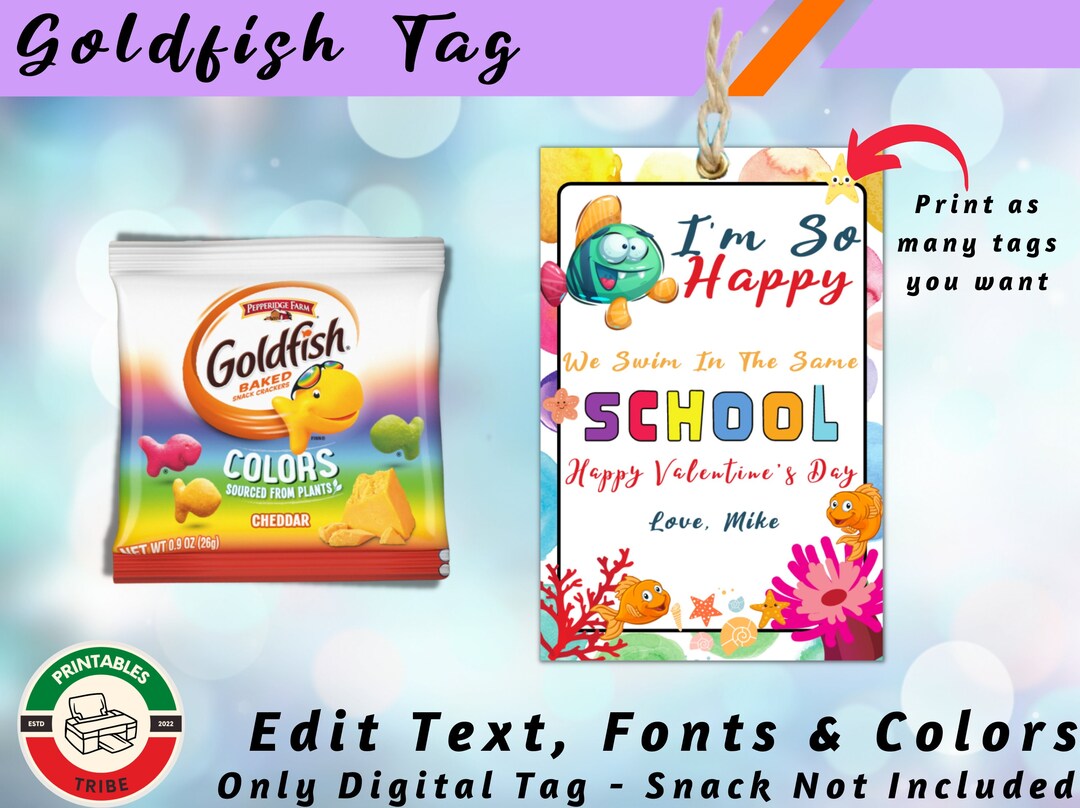 Goldfish Valentines Gift Tag | Kids Classroom Favor (digital Download ...