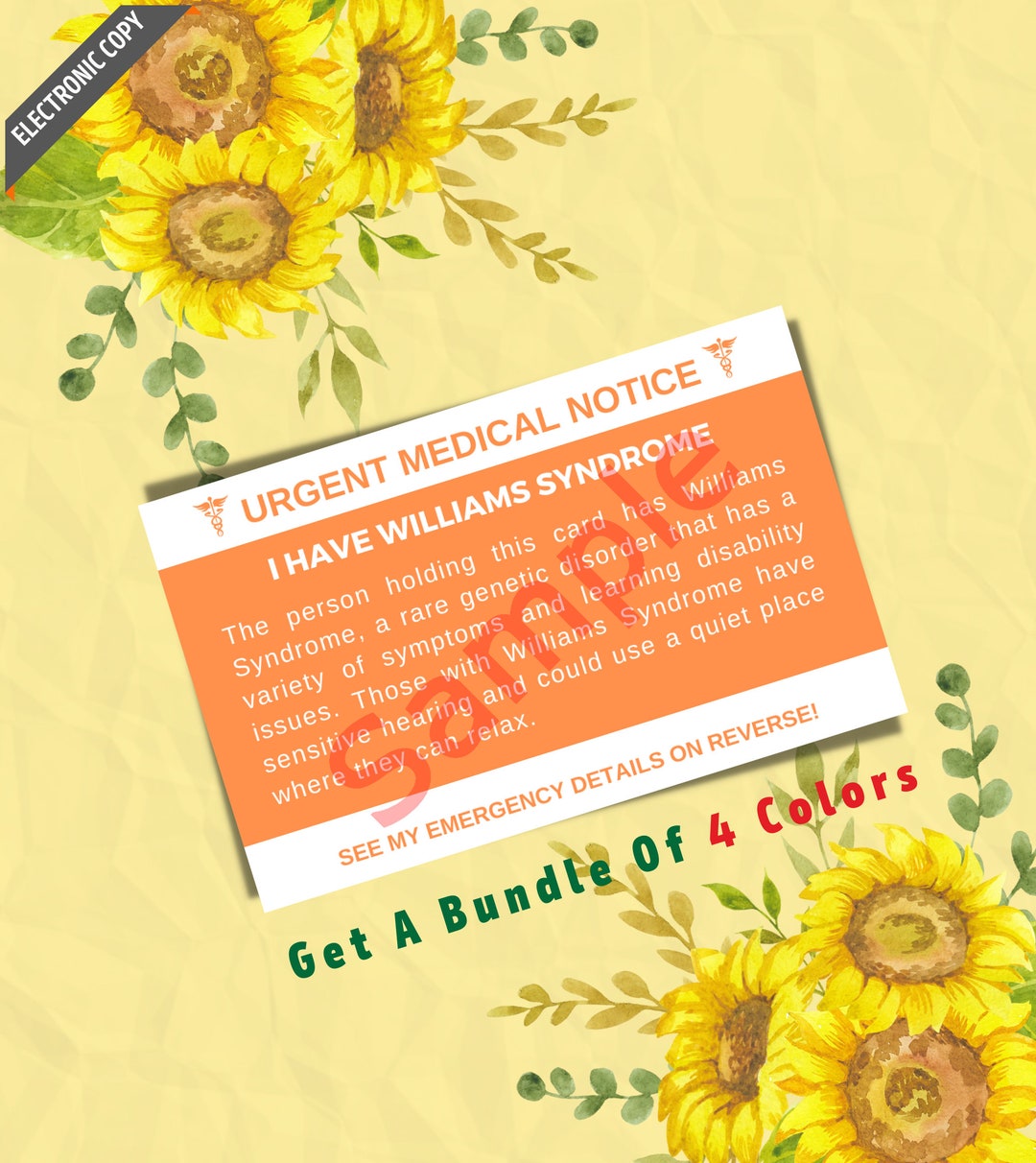 Williams Syndrome Alert ID Card| Emergency Contact | Awareness Badge ...