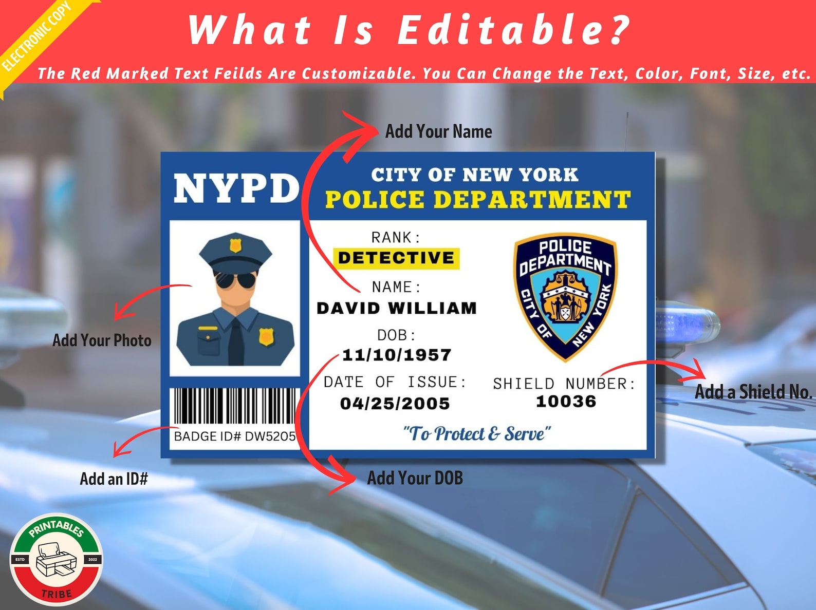 Police ID Badge | NYPD ID Card |first Responder| Policía Birthday Party ...