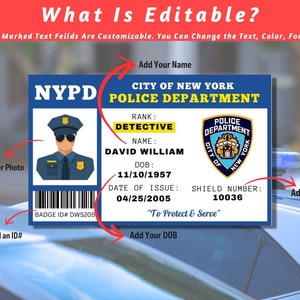 Police ID Badge | NYPD ID Card |first Responder| Policía Birthday Party ...