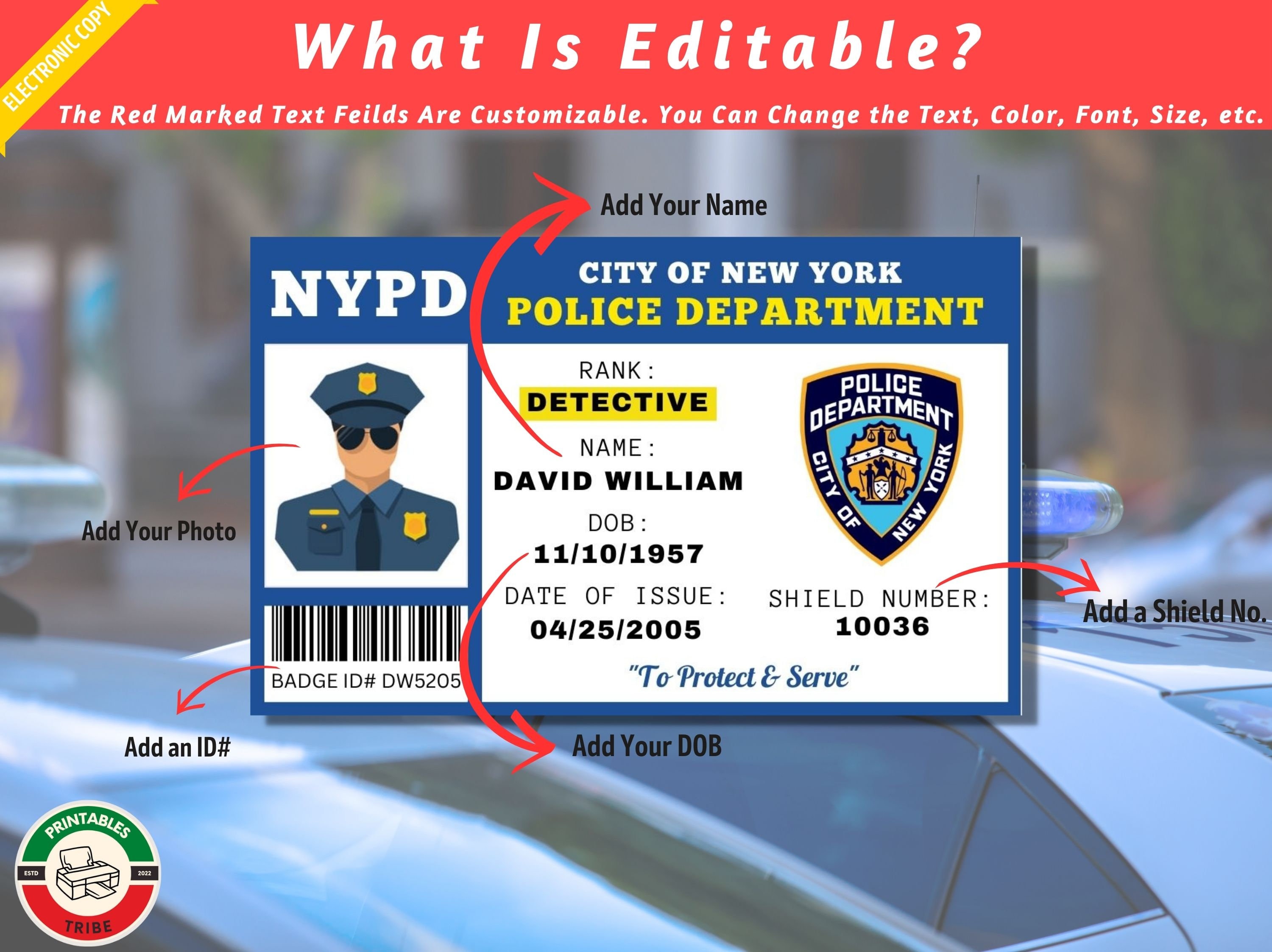 Police ID Badge | NYPD ID Card |first Responder| Policía Birthday Party | Police Wallet Card ...