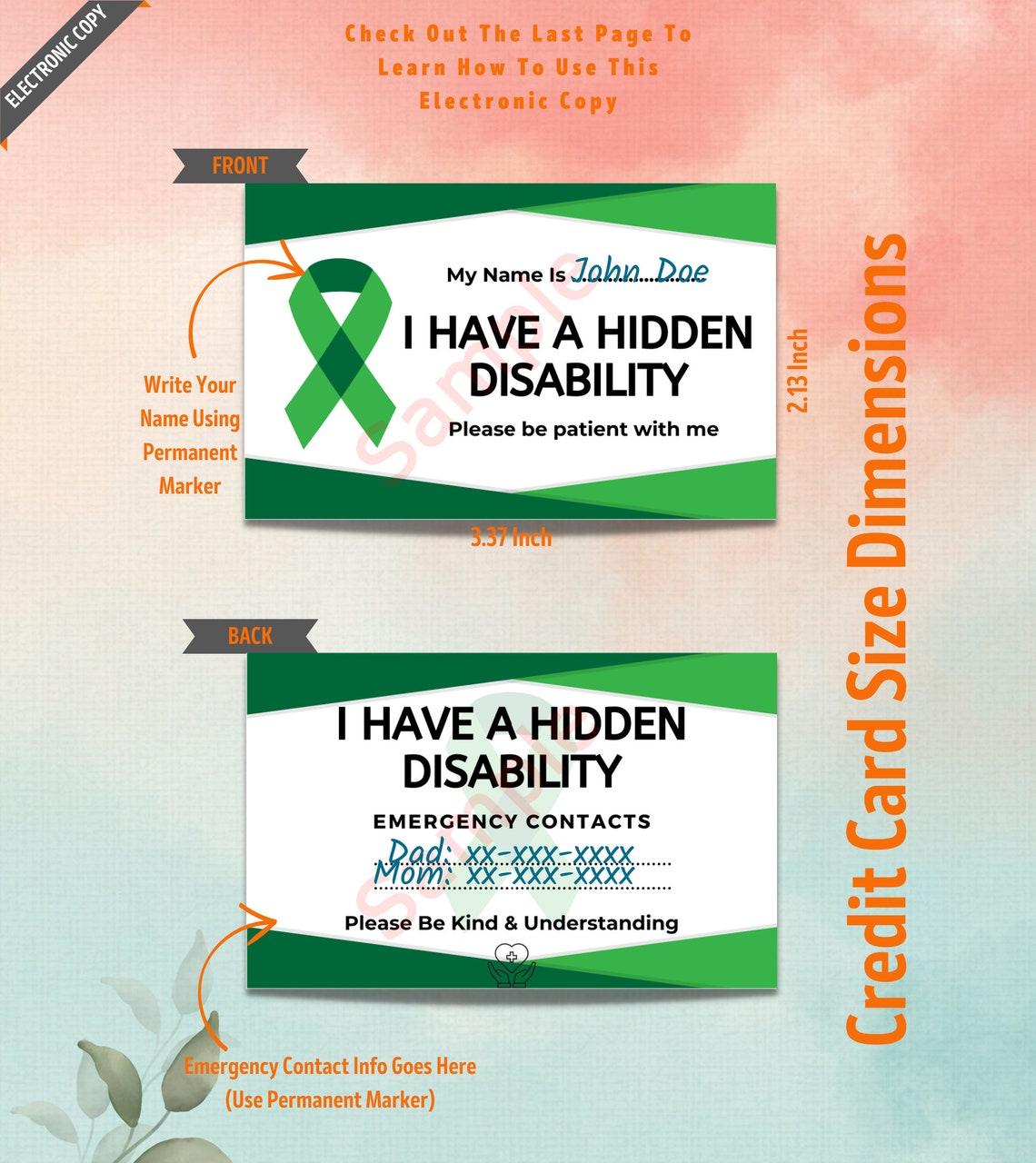 Hidden Disability Card - Invisible Disability Awareness Medical Alert ...