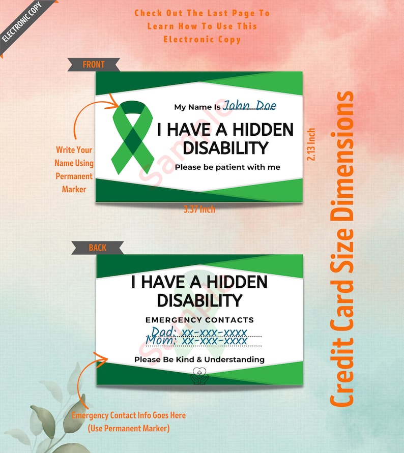 Hidden Disability Card - Invisible Disability Awareness Medical Alert ...