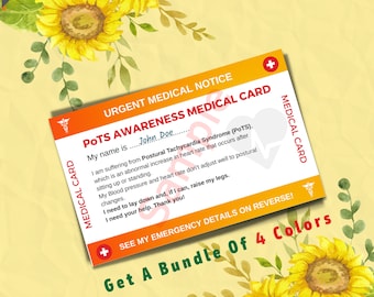 Pots Syndrome Awareness Medical Alert ID Card Template - Invisible ...