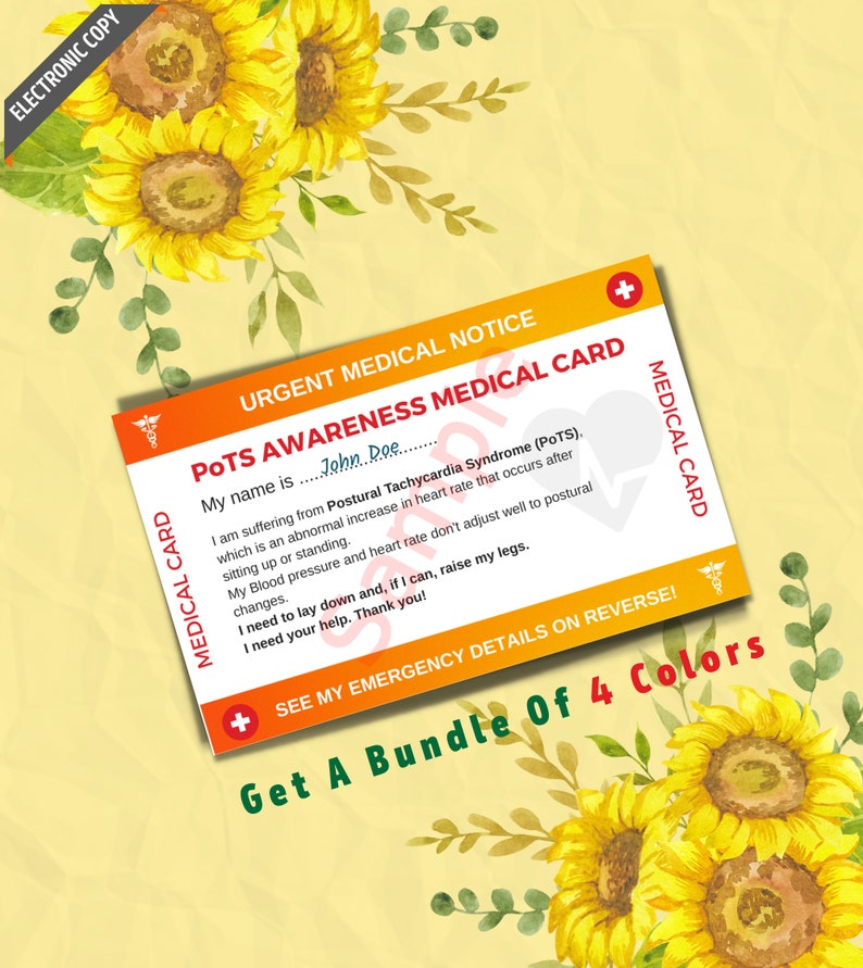 Pots Syndrome Awareness Medical Alert ID Card Template - Invisible ...