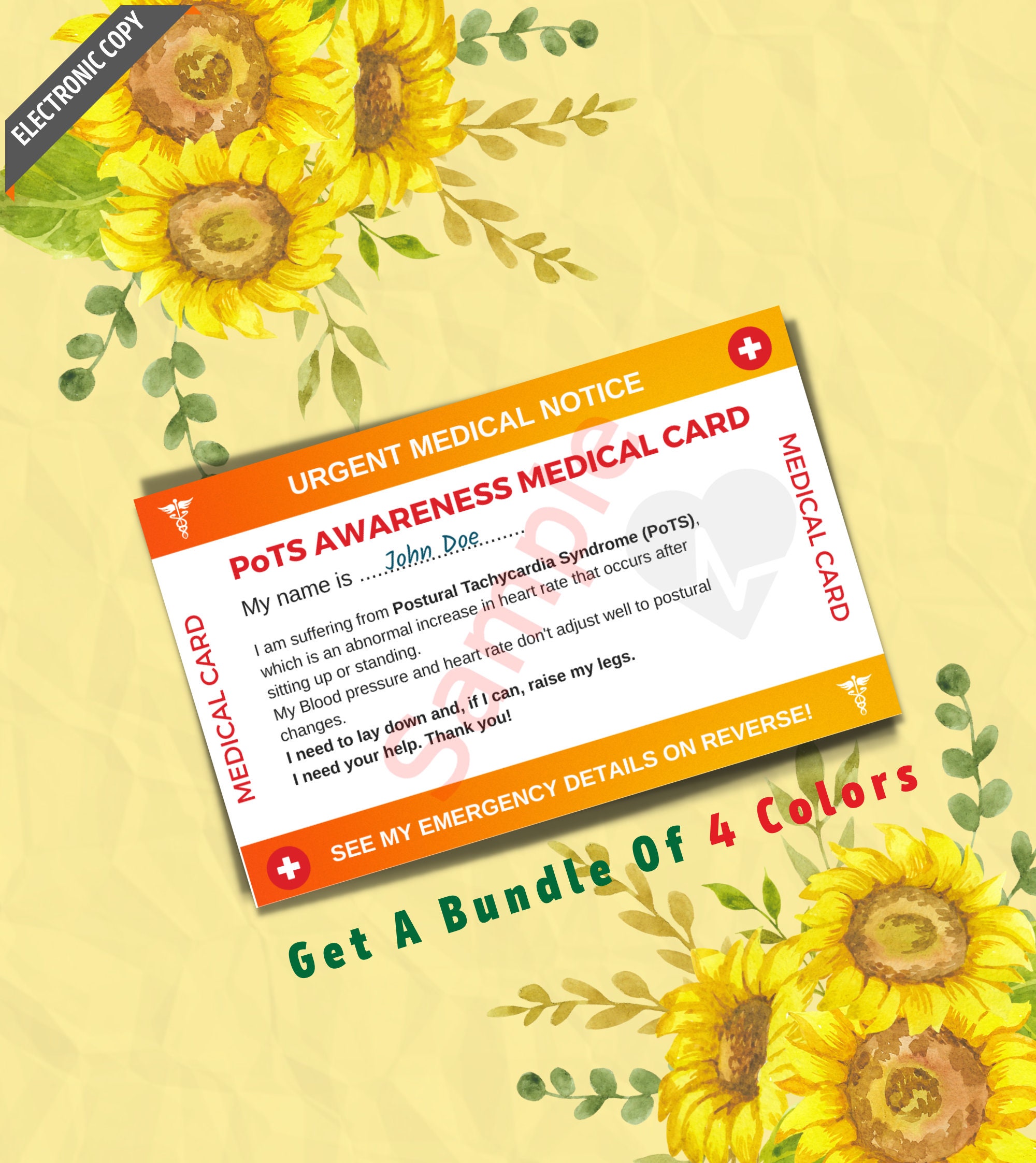 Pots Syndrome Awareness Medical Alert ID Card Template - Invisible ...