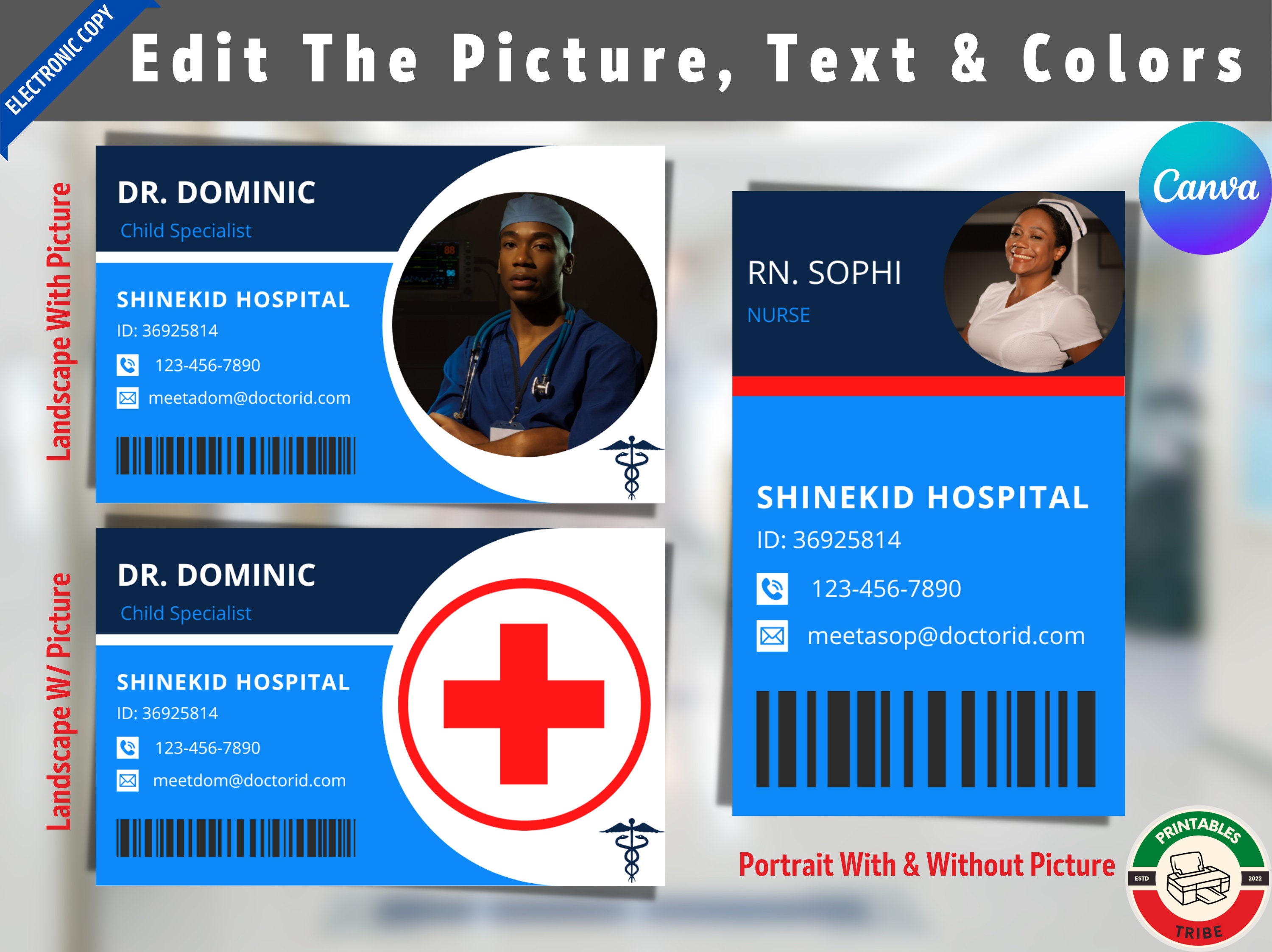 Doctor Nurse ID Card Badge, Fake Id Prop , Medical Party, Editable ...