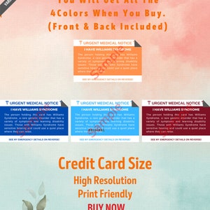 Williams Syndrome Alert ID Card| Emergency Contact | Awareness Badge ...