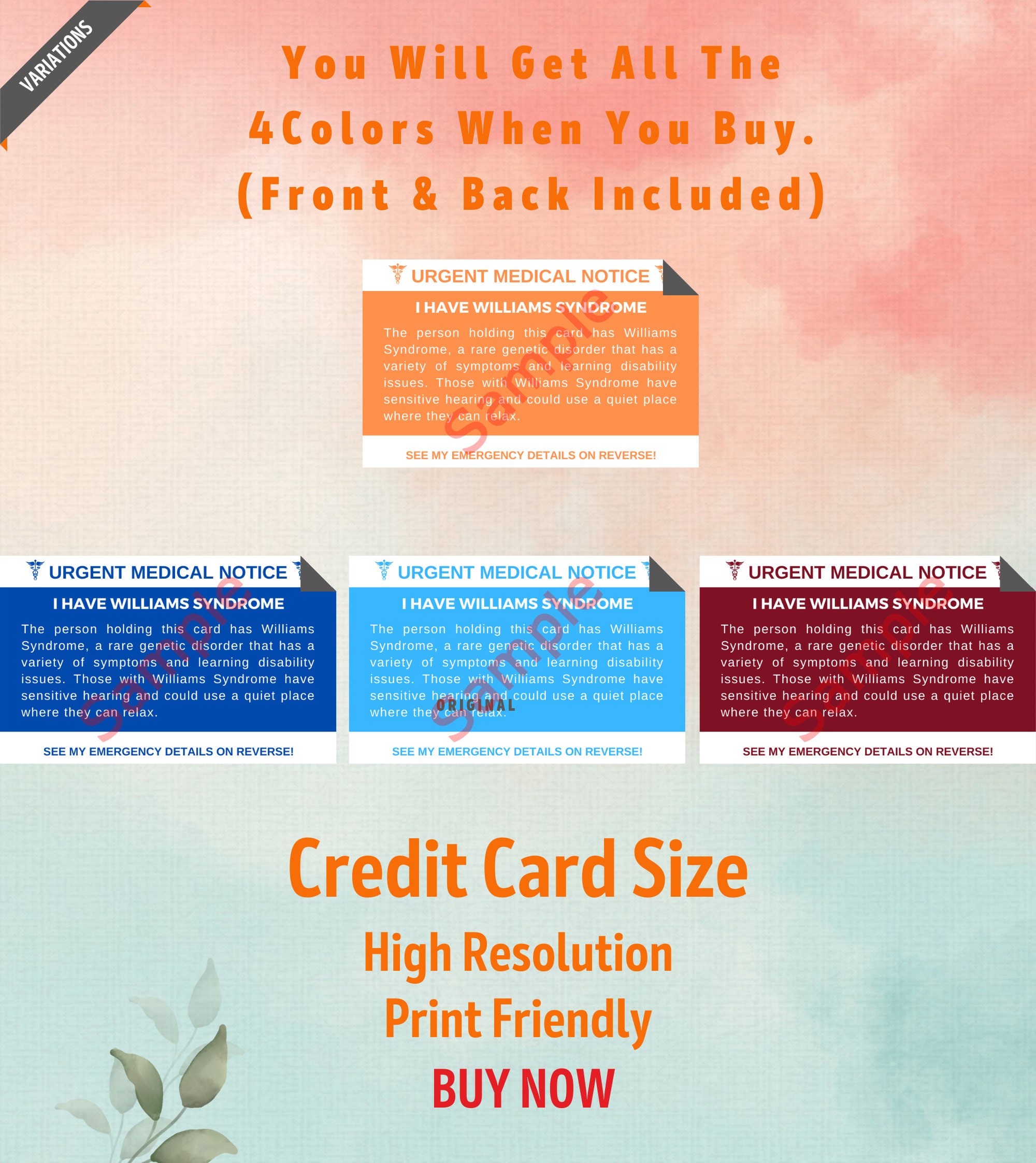 Williams Syndrome Alert ID Card| Emergency Contact | Awareness Badge ...